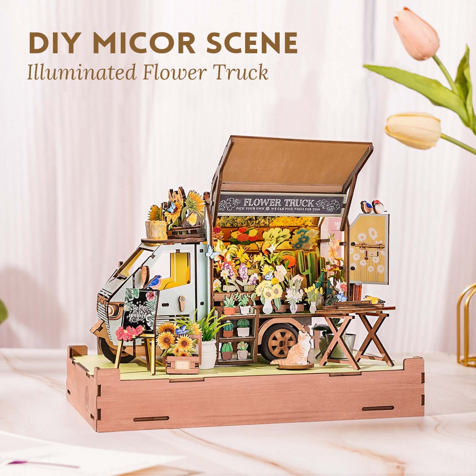 Flower Cart – DIY Miniature House, 3D Wooden Puzzle – CUTYWOOD