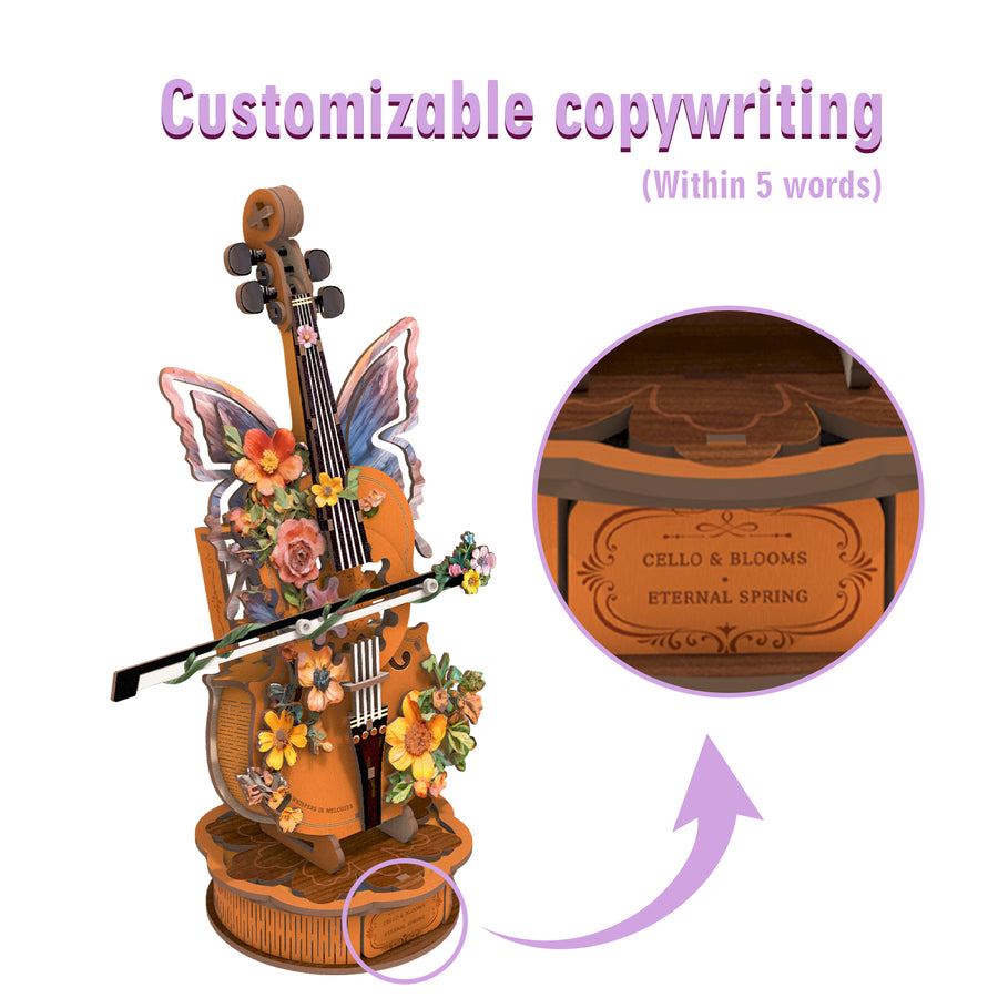 Floral Cello Mechanical DIY Kit, 3D Wooden Music Box – CUTYWOOD